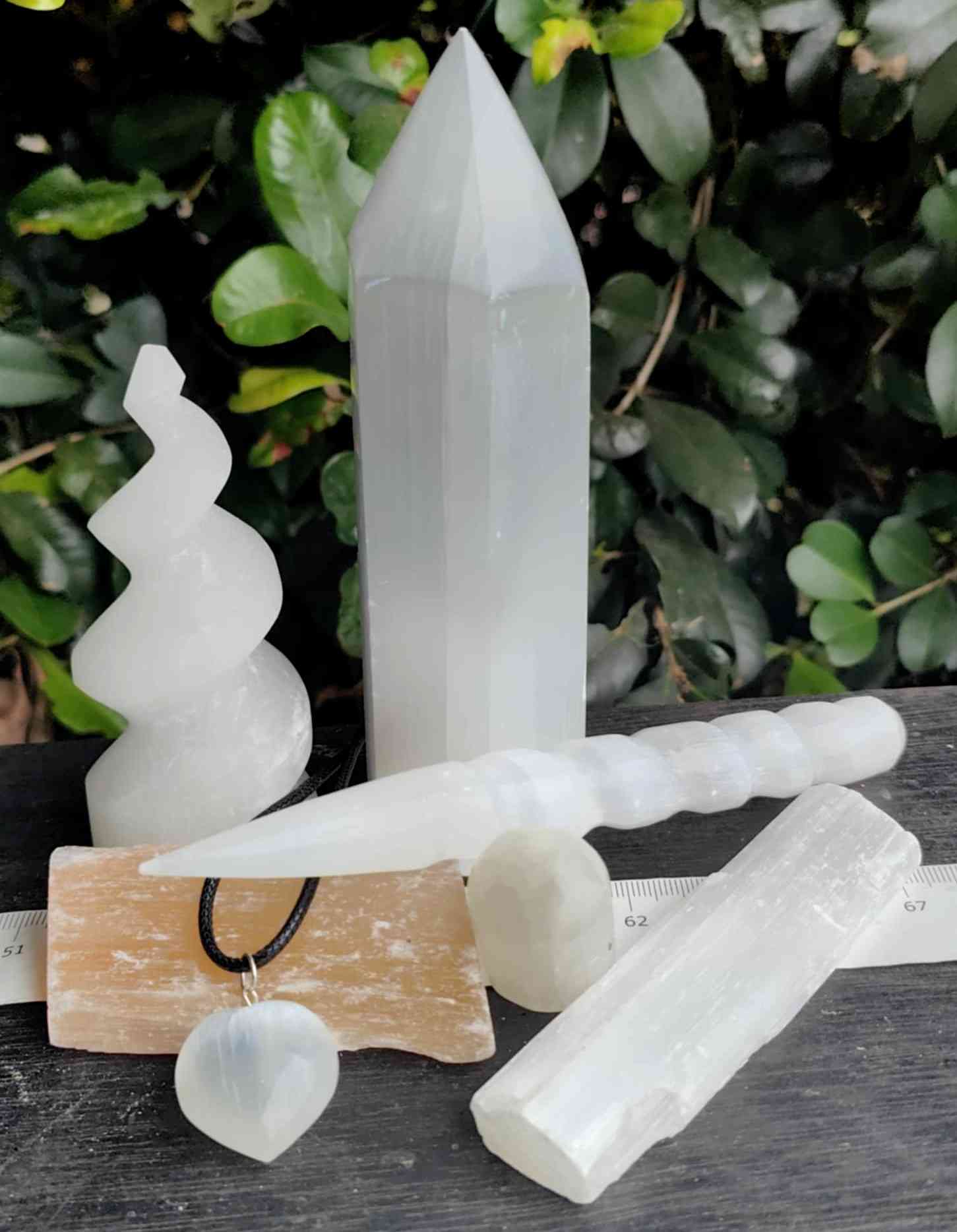 SET13 Selenite (Satin Spar) Set: (2 available) 14cm Generator, 10cm ...